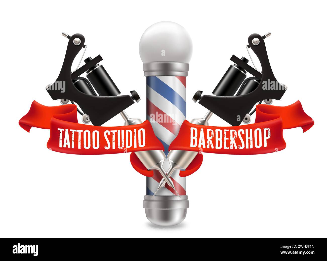 Tattoo studio and barber shop label, logo vector template. Realistic ... Tattoo studio and barber shop label, logo vector template. Realistic ...