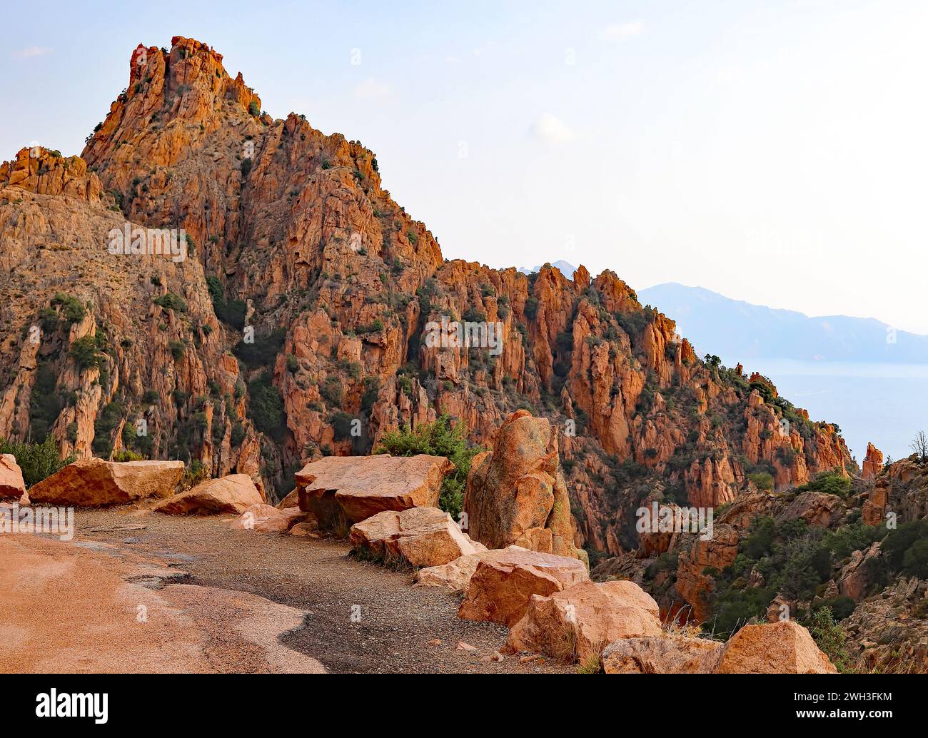 incredible scenery of the red rocks called Badlands or Calanches in ...