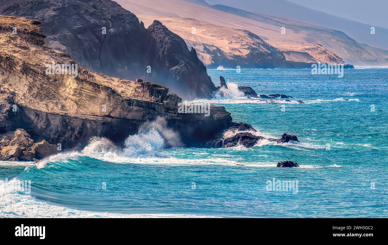Scenic view of Playa del Viejo with dramatic cliffs and the atlantic ...