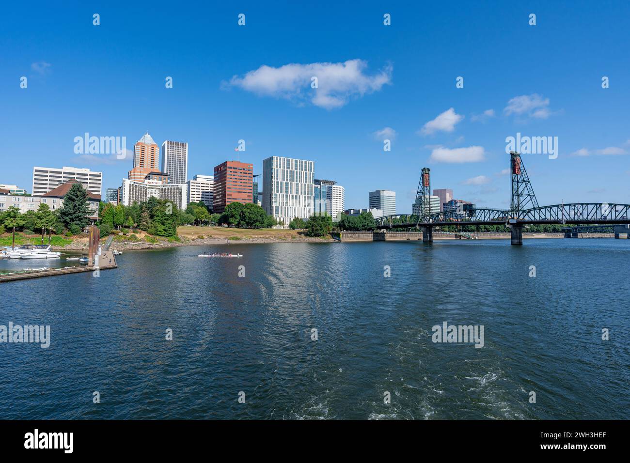 The Portland Oregon Skyline and the Hawthorne Bridge as viewed from the ...
