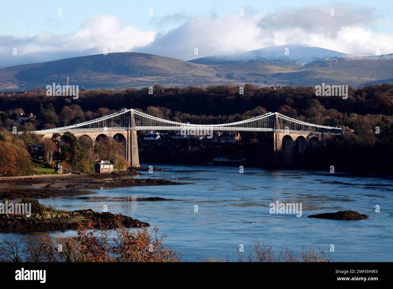 The Menai straits suspension bridge designed by Thomas Telford. The ...