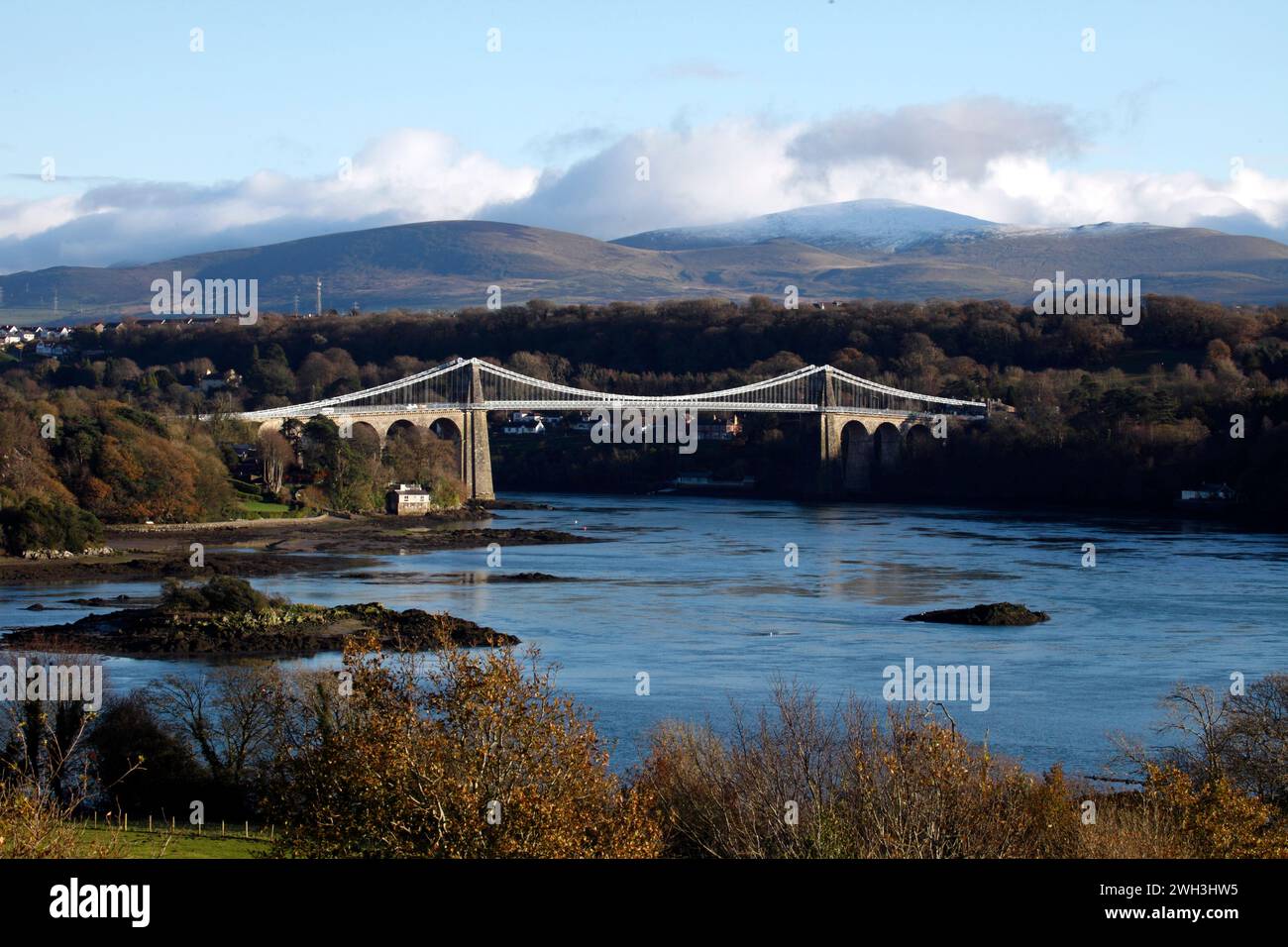 The Menai straits suspension bridge designed by Thomas Telford. The ...