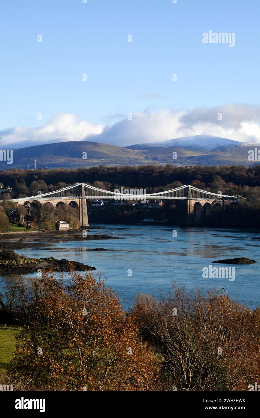 The Menai straits suspension bridge designed by Thomas Telford. The ...