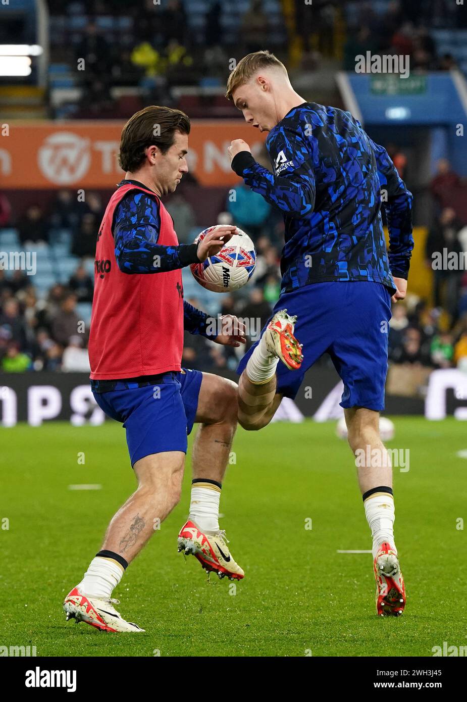 Chelsea's Ben Chilwell (left) and Cole Palmer warming up before the ...