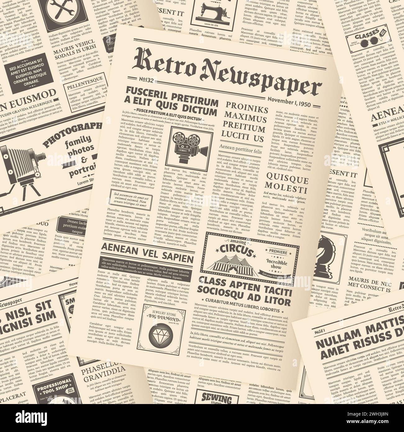 Seamless pattern old newspaper hi-res stock photography and images - Alamy