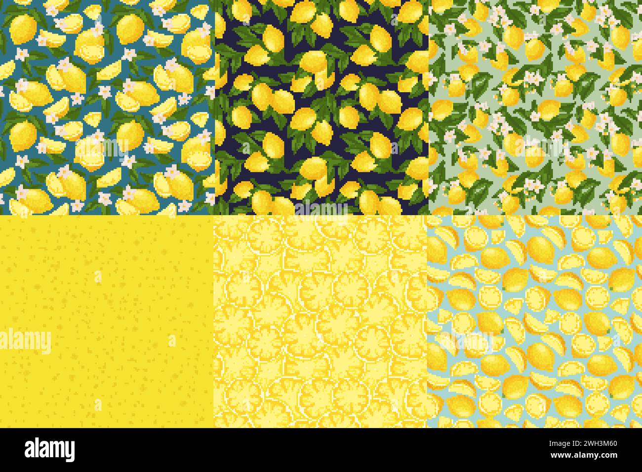 Lemon texture pattern. Lemons with blossom flowers, fresh yellow fruits ...