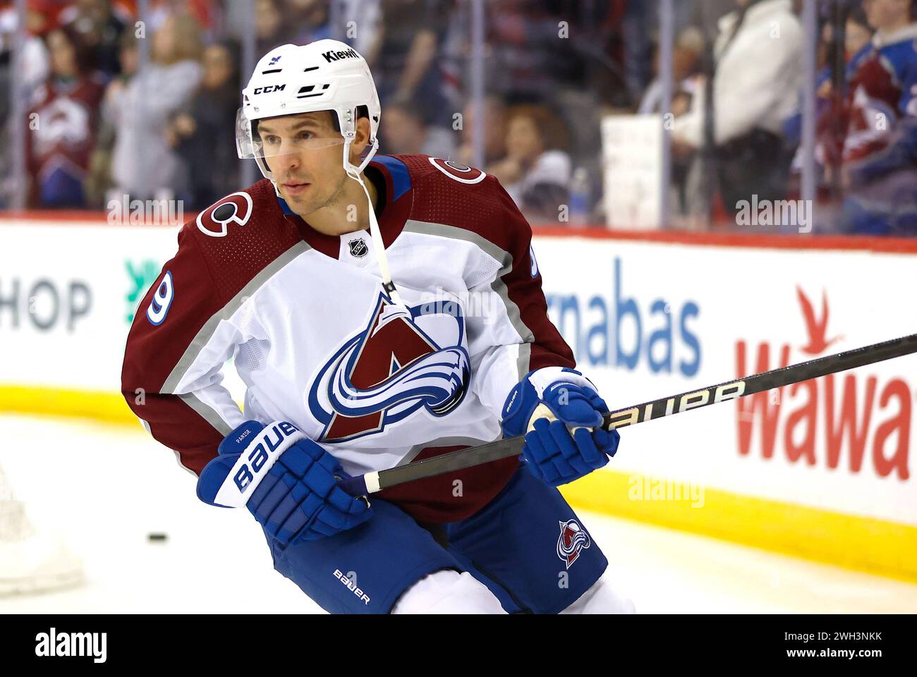 Colorado Avalanche left wing Zach Parise (9) skates during warm up ...