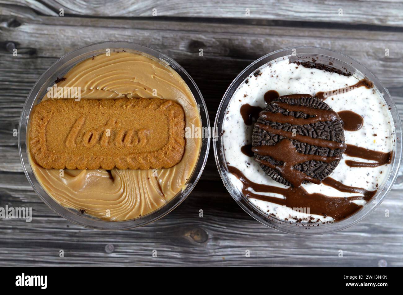 Cairo, Egypt, February 5 2024: Lotus and Oreo creamy biscuit mousse ...
