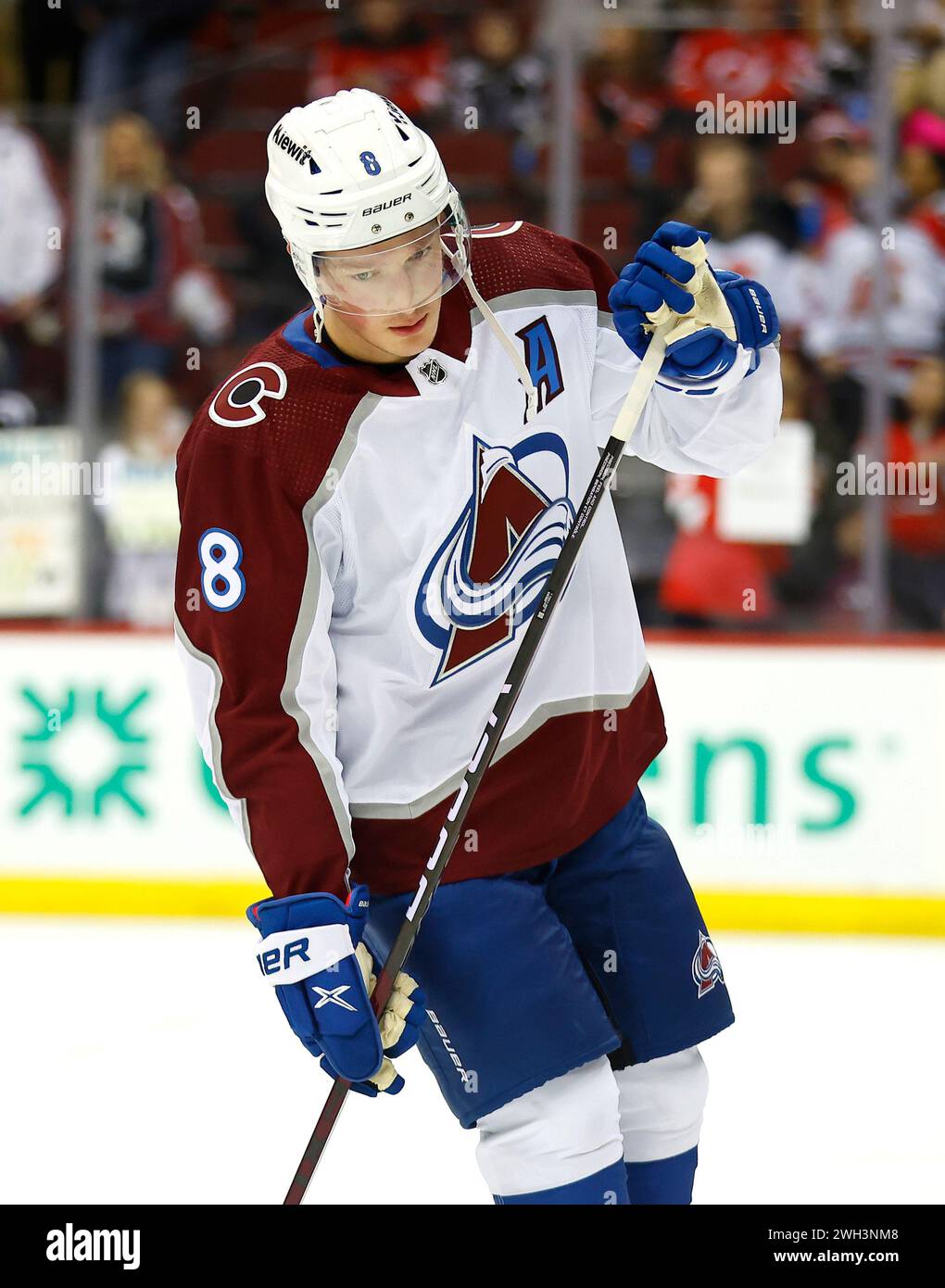 Colorado Avalanche defenseman Cale Makar (8) during warm up before an ...