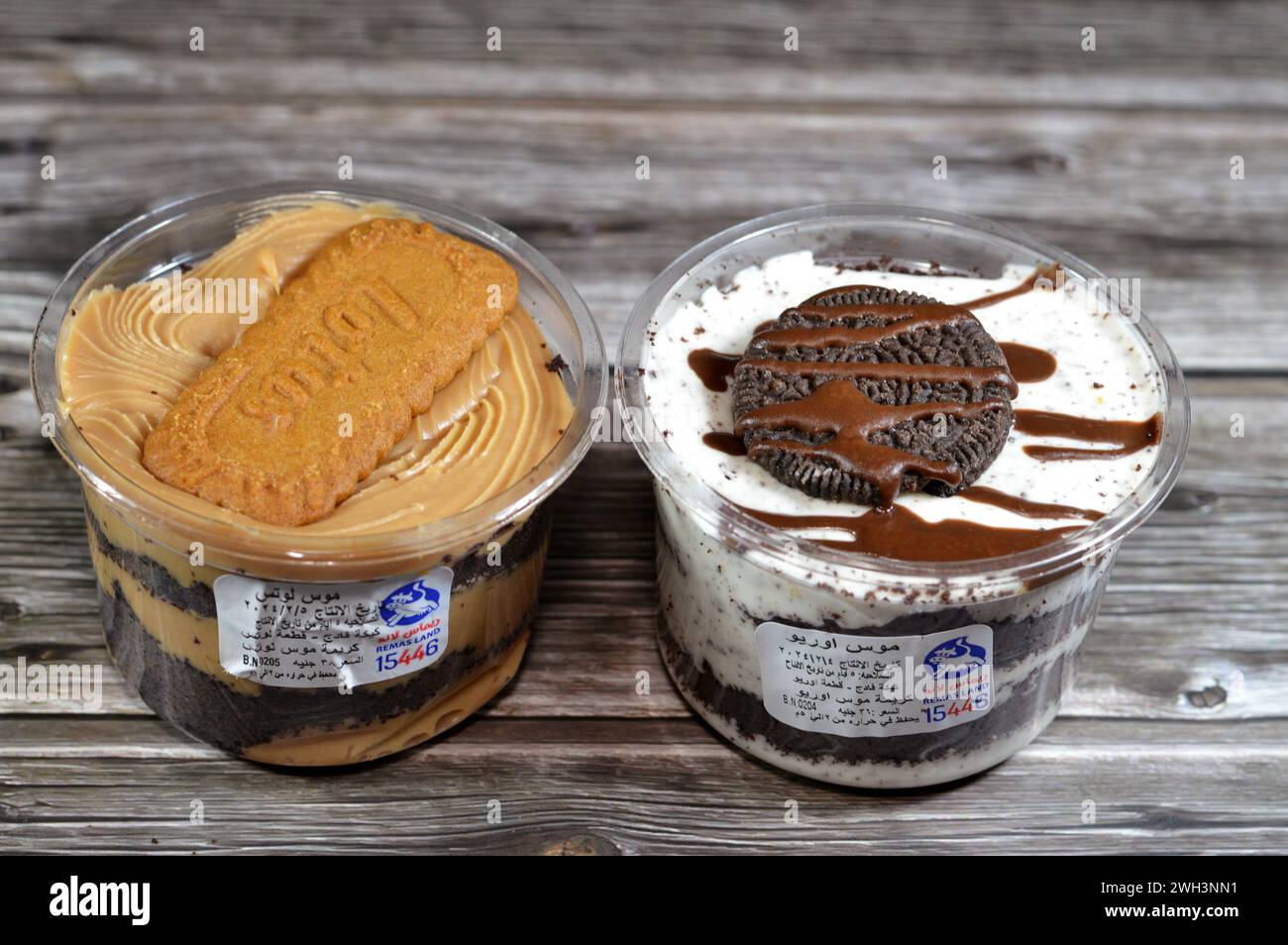 Cairo, Egypt, February 5 2024: Lotus and Oreo creamy biscuit mousse ...
