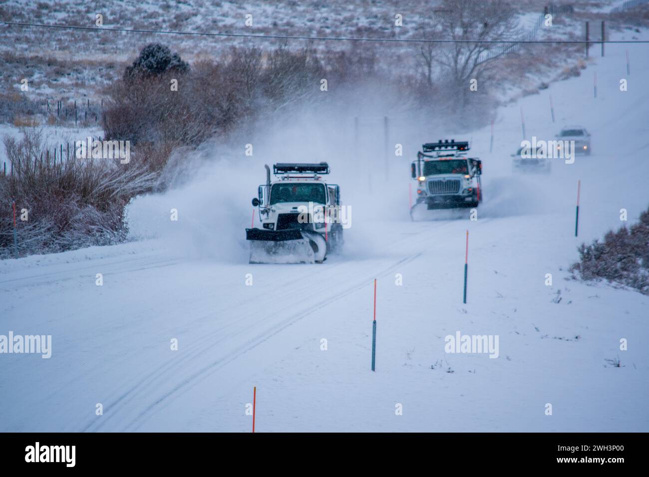 Caltrans plows the snow on U.S. 395 in Mono County, CA, during and ...