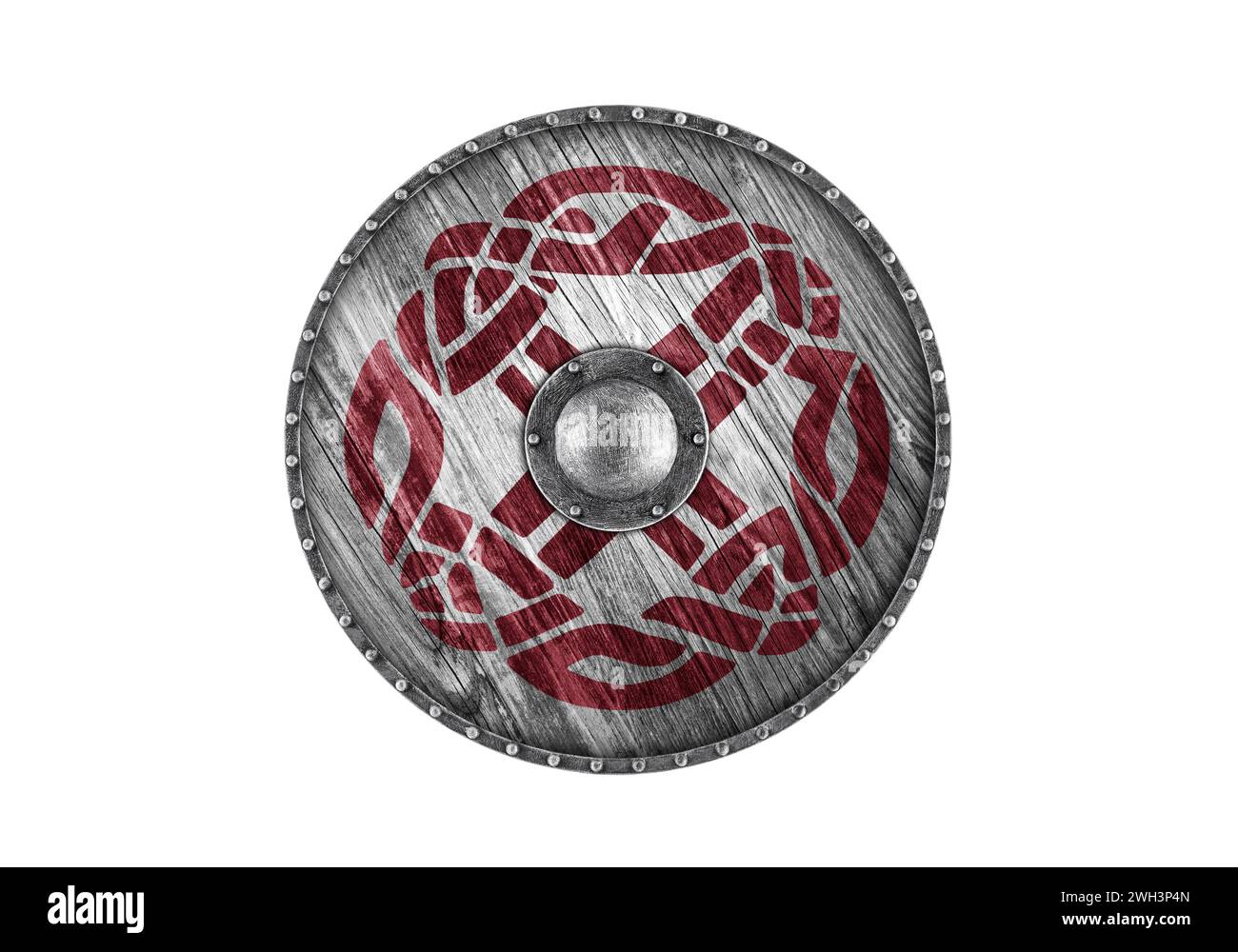 Old decorated wooden round shield isolated on white background Stock ...