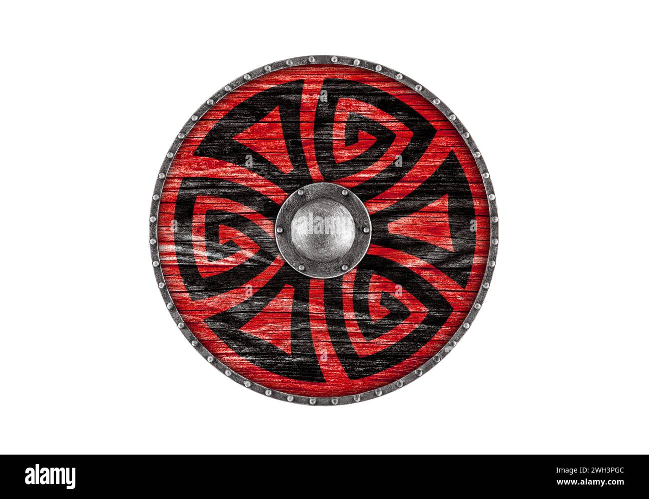 Old decorated wooden round shield isolated on white background Stock ...