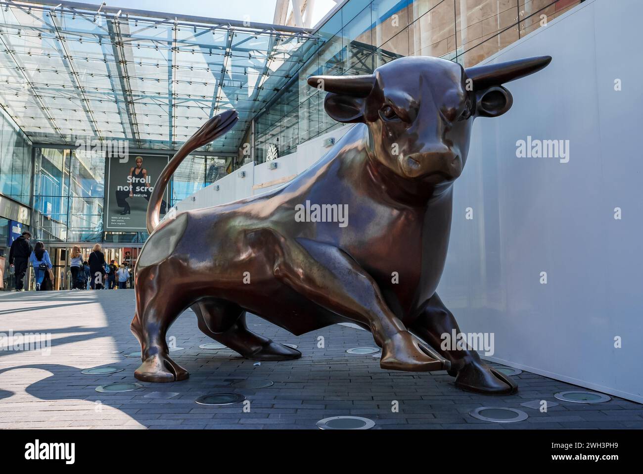 Dynamic Bull Sculpture in Birmingham, UK with Modern Urban Backdrop ...