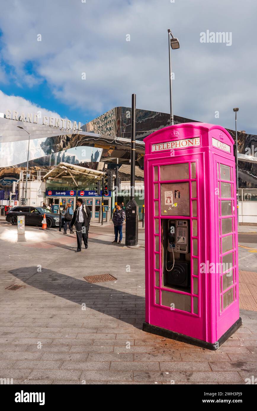 Pink Telephone Booth beside the Grand Central Entrance in Birmingham ...