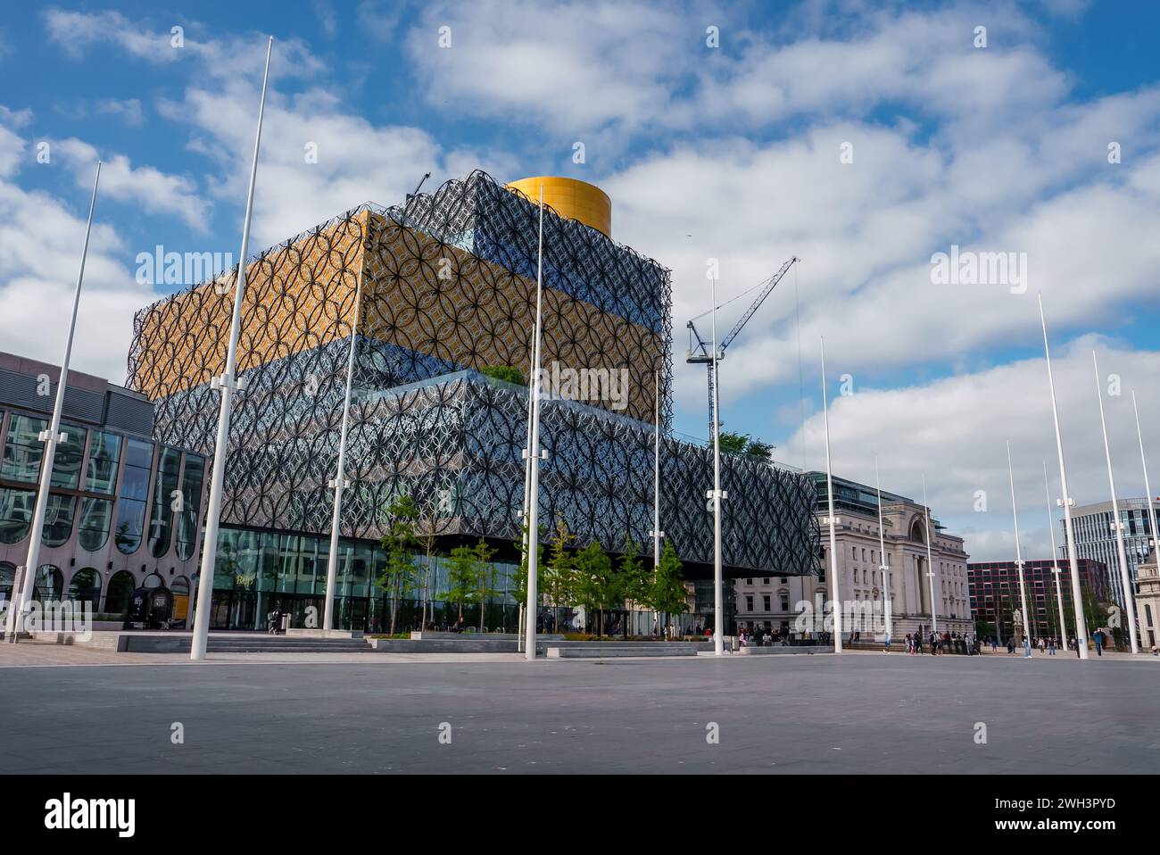 Modern Geometric Library of Birmingham, UK with Golden Top and Plaza ...