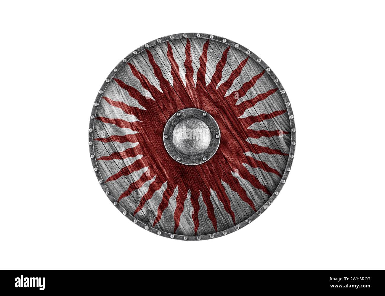 Old decorated wooden round shield isolated on white background Stock ...