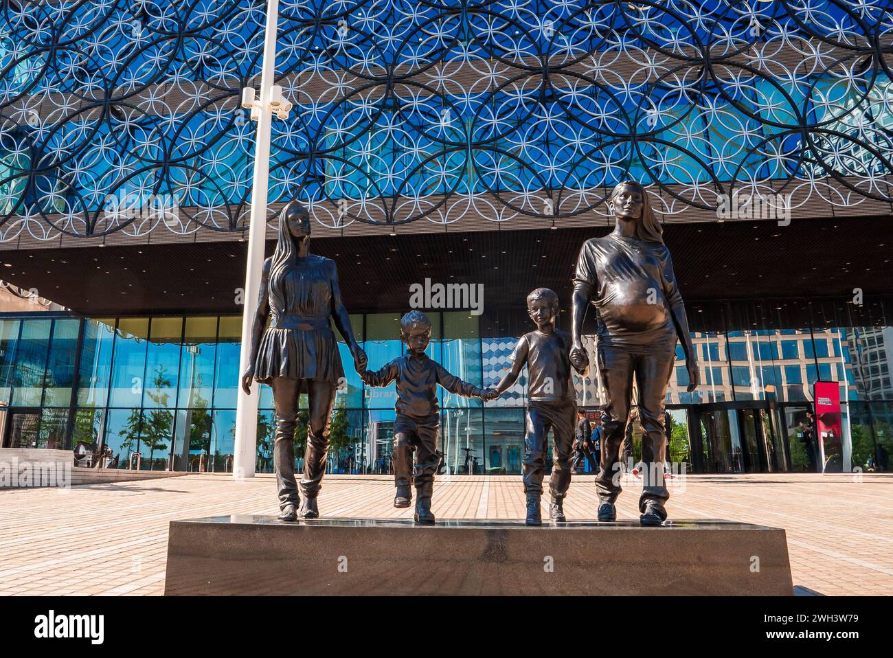 Bronze Family Sculpture and Contemporary Library Exterior, Birmingham ...