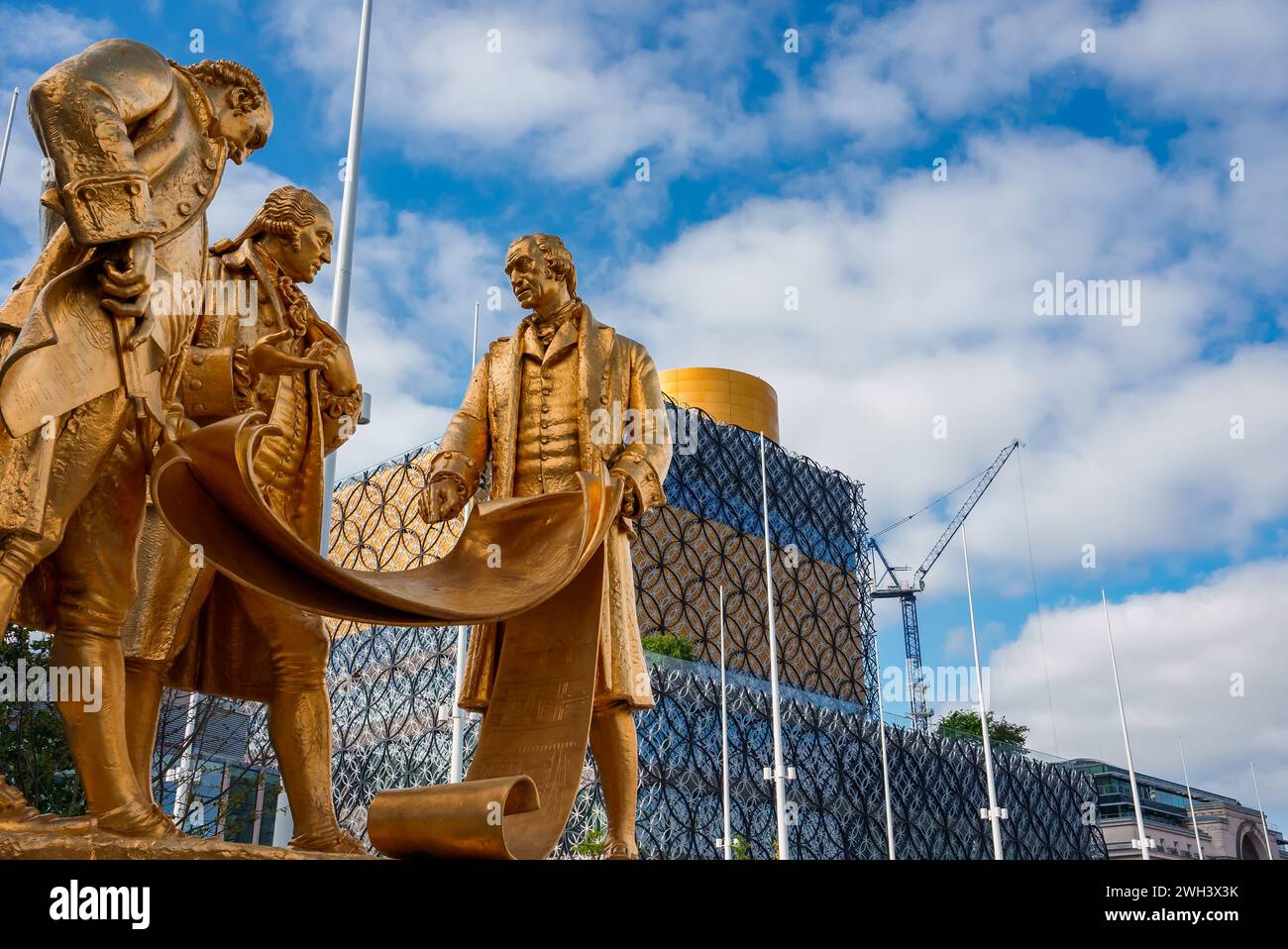 Historic Golden Statue, with the Birmingham Library as its Backdrop ...