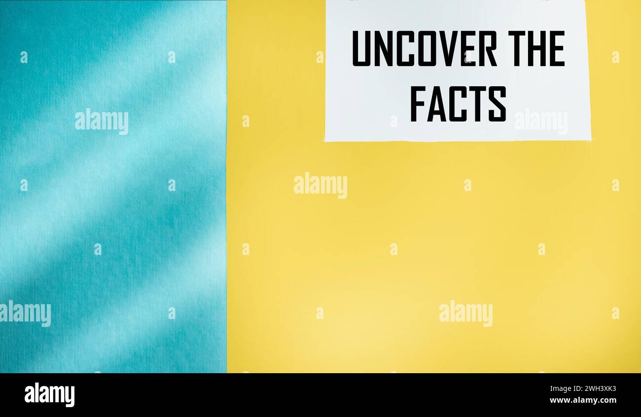 Text sign Reveal the facts on sticker and yellow background with ...