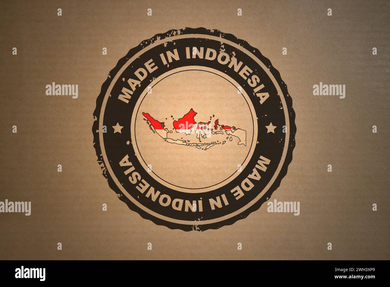 Brown paper with in its middle a retro style stamp Made in Indonesia ...