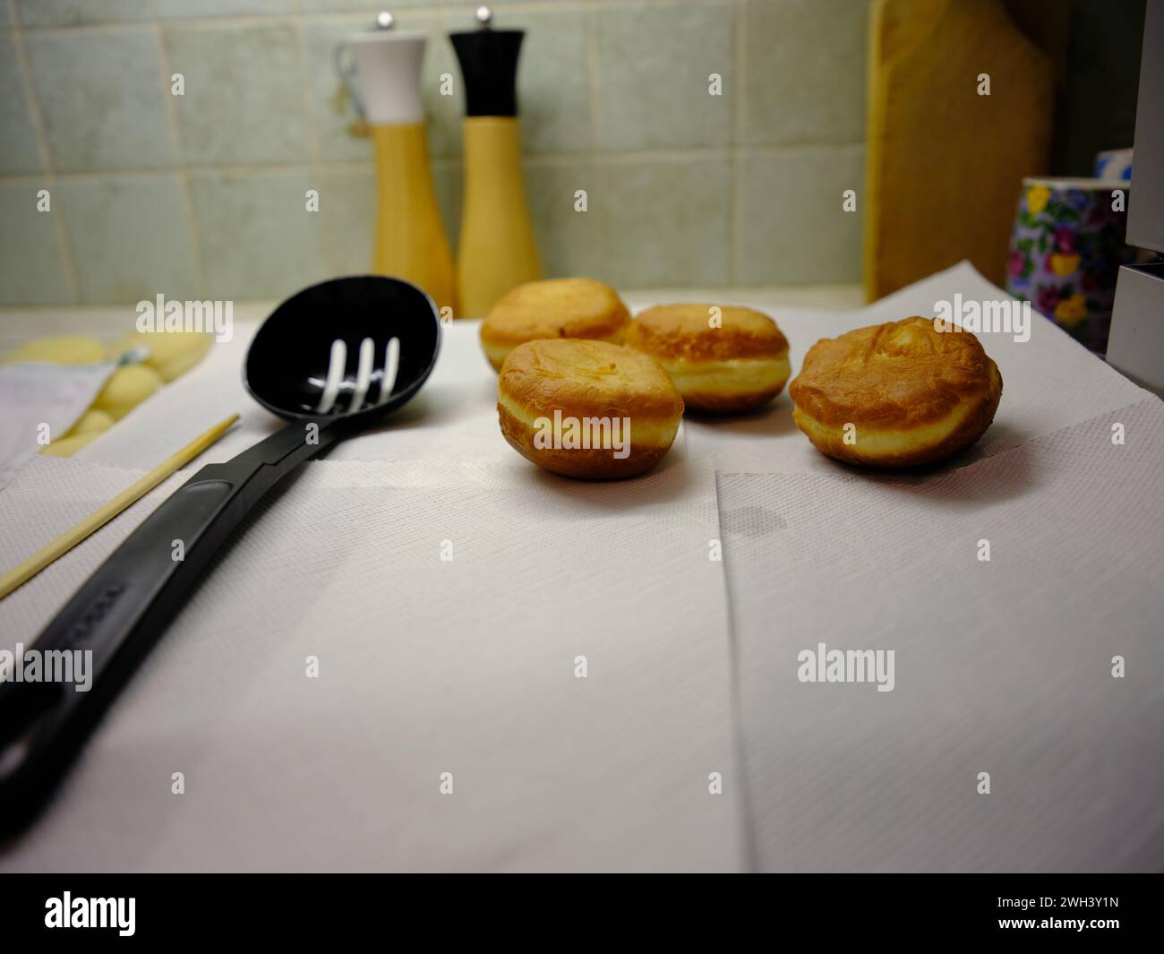 Homemade donuts with rose's stuffing. On the Polish table, in Polish ...