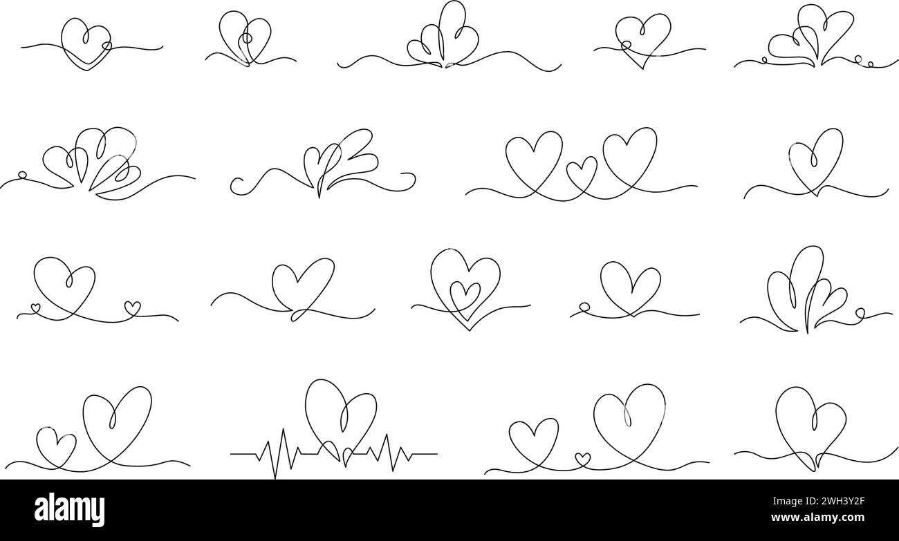 One continuous line heart. Hand drawn connected couple hearts ...