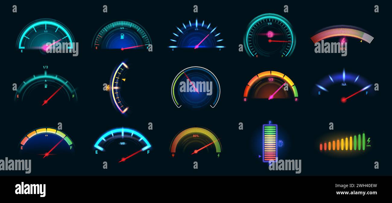 Car dashboard meter designs. Colorful speedometer, fuel gauge and ... Car dashboard meter designs. Colorful speedometer, fuel gauge and ...