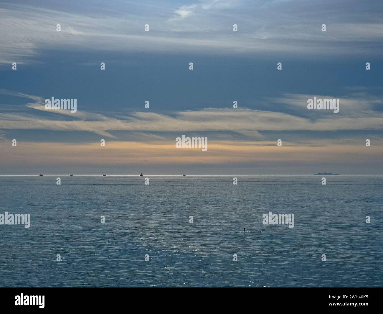 Santa Barbara, CA, USA - January 28, 2024: Four offshore oil rigs on ...