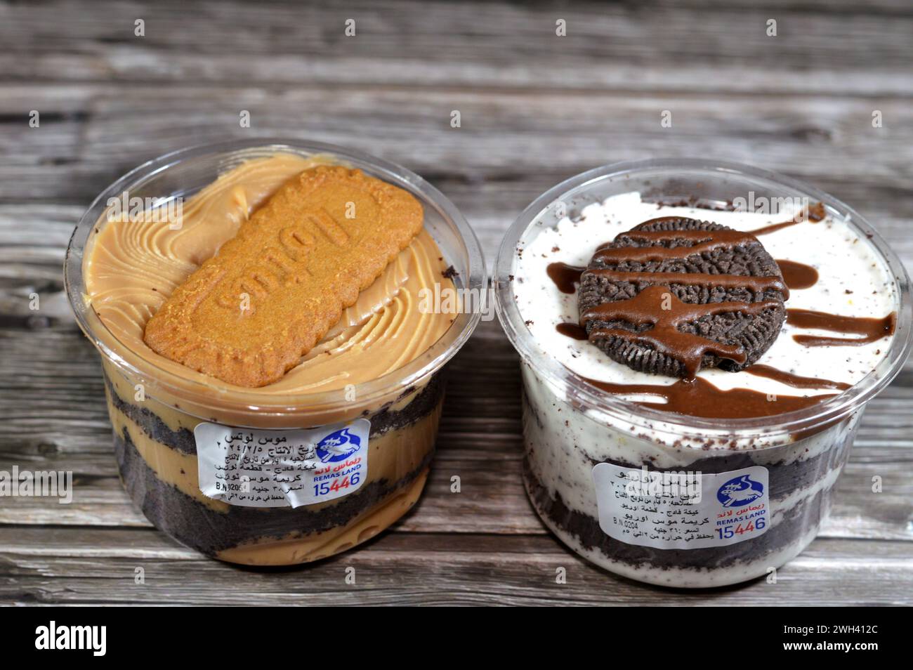 Cairo, Egypt, February 5 2024: Lotus and Oreo creamy biscuit mousse ...