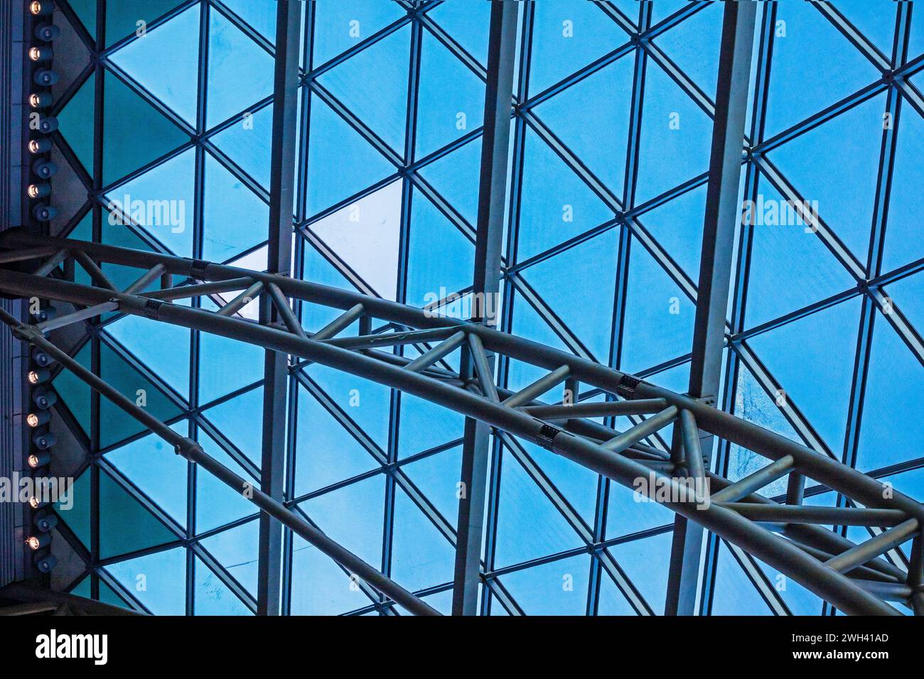 modern glass roof made of triangles in a shopping center Stock Photo ...