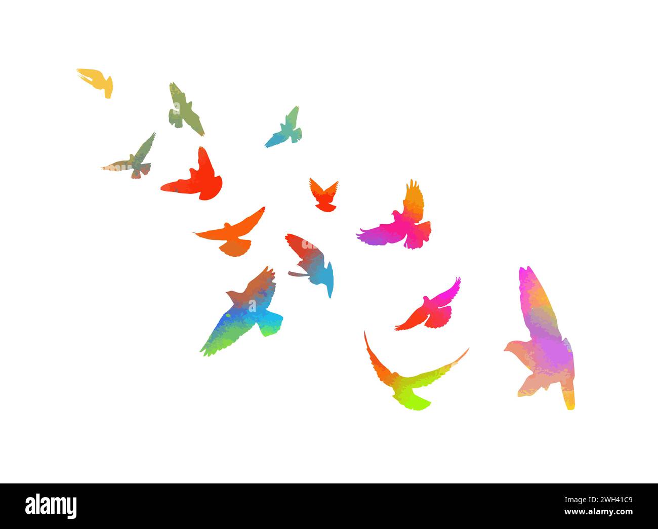 A flock of colored birds. Not AI, Vector illustration Stock Vector ...