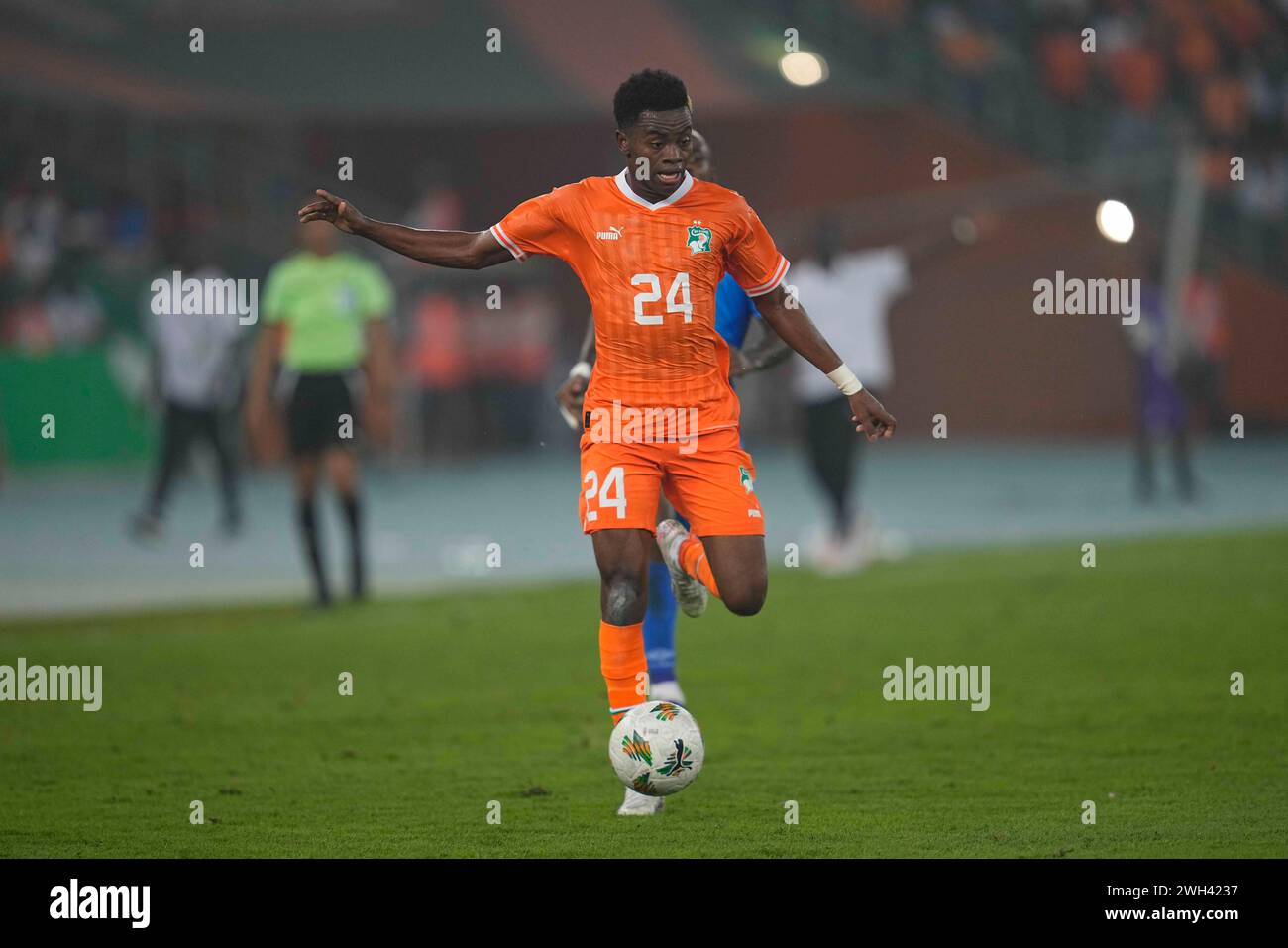 February 07 2024: Simon Adingra (Ivory Coast) controls the ball during ...