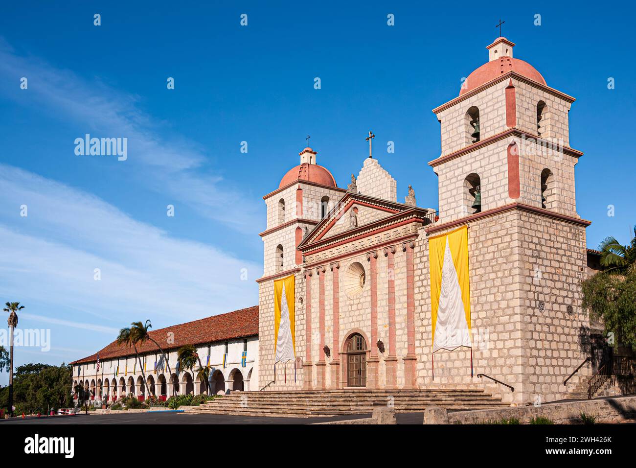 Santa Barbara, CA, USA - April 20, 2009: Old Mission church and white ...