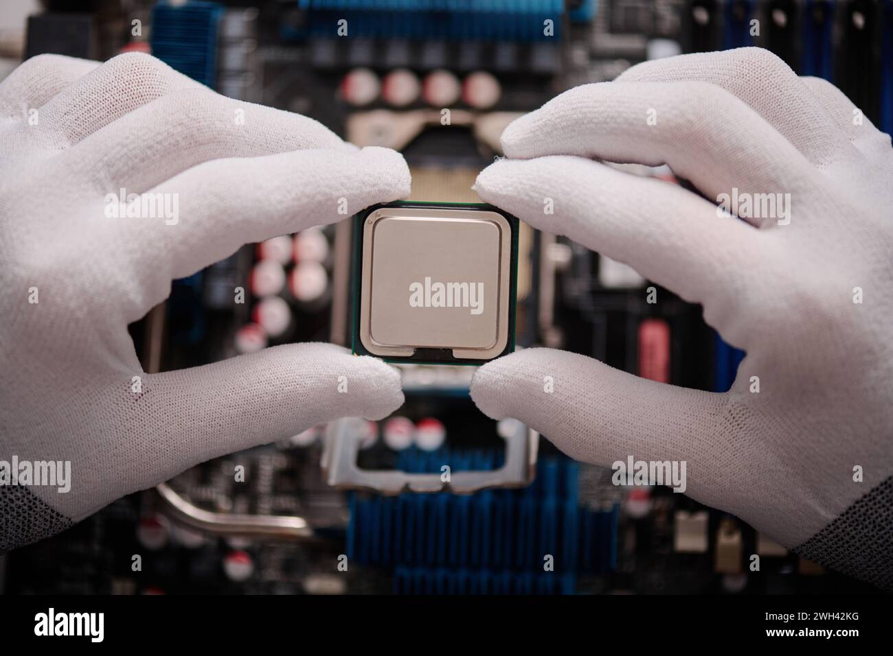 Unrecognizable Technician Carefully Holding Cpu With Fingers Before Inserting It Into Pc