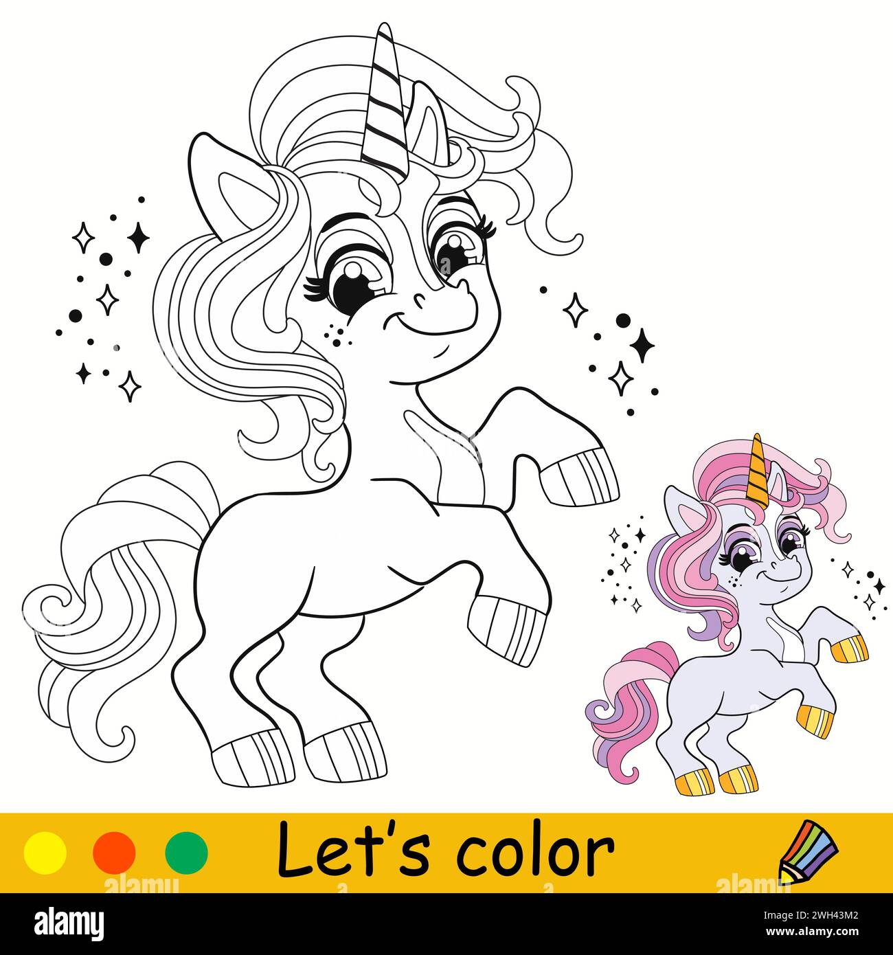 Cartoon cute baby unicorn. Kids coloring book page. Unicorn character ...