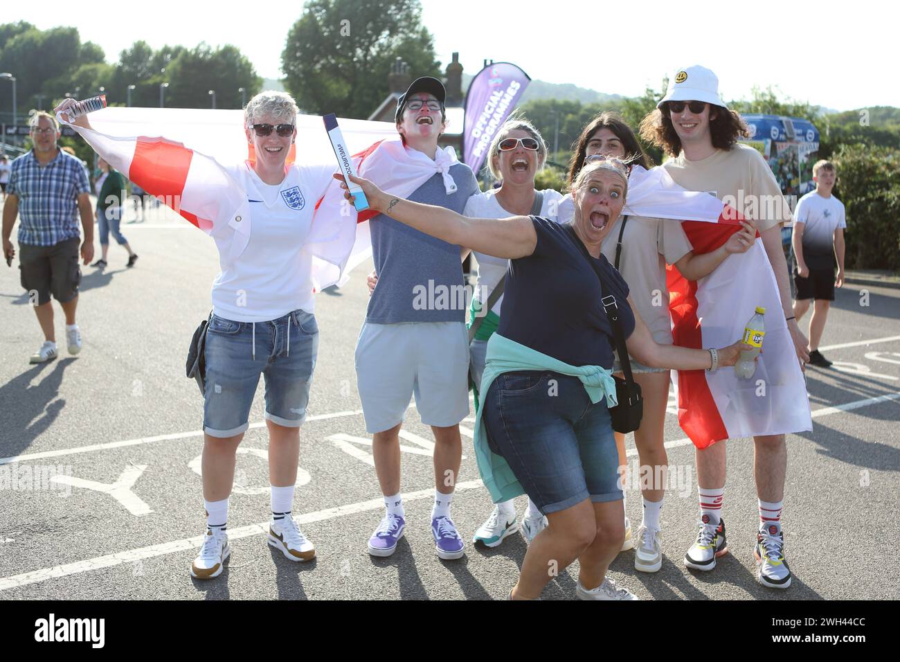 Group of fans cheer with England flags England v Spain UEFA Womens Euro ...
