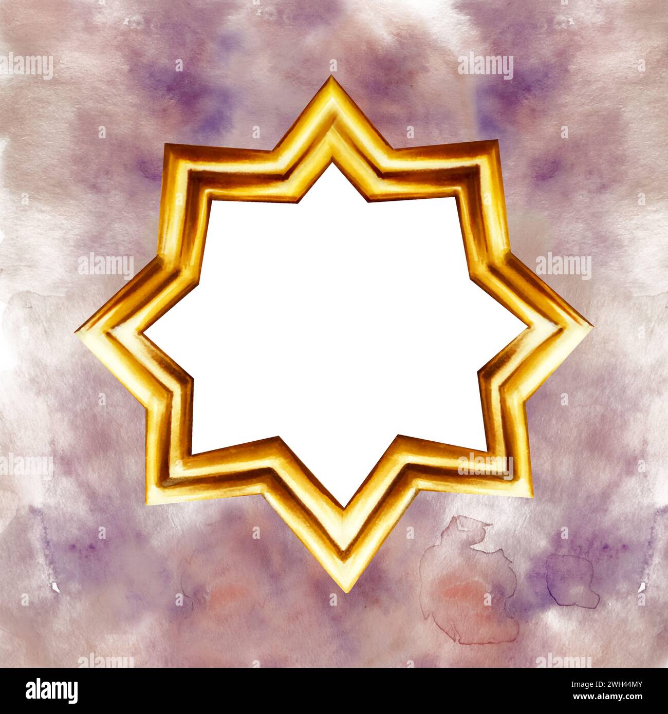 Watercolor Moroccan arabian star illustration with abstract blue splash ...