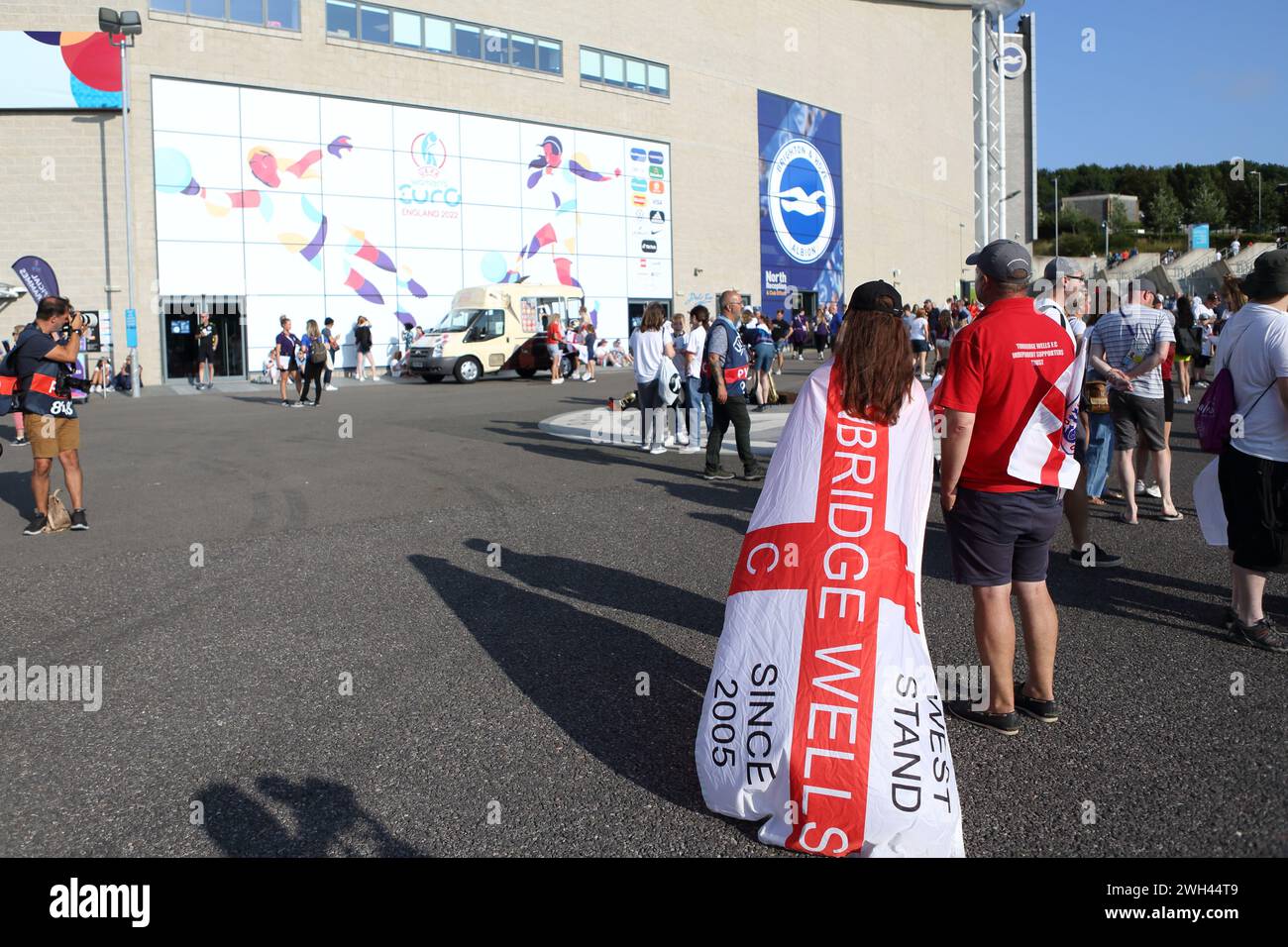 Fan with Tunbridge Wells England flag England v Spain UEFA Womens Euro ...