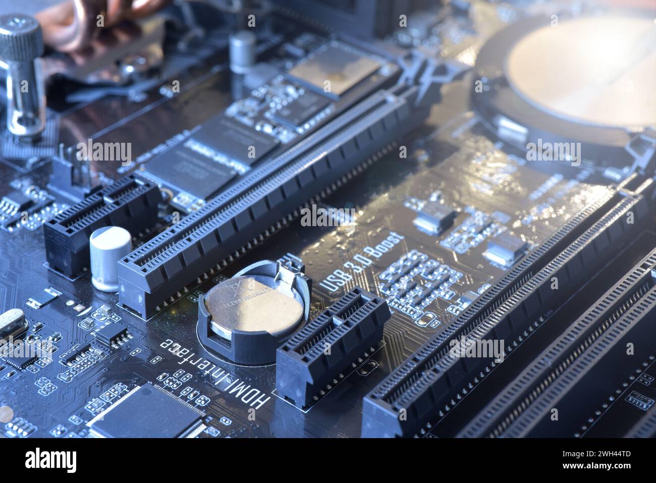 Motherboards components close up including CMOS, a memory that stores ... Motherboards components close up including CMOS, a memory that stores ...