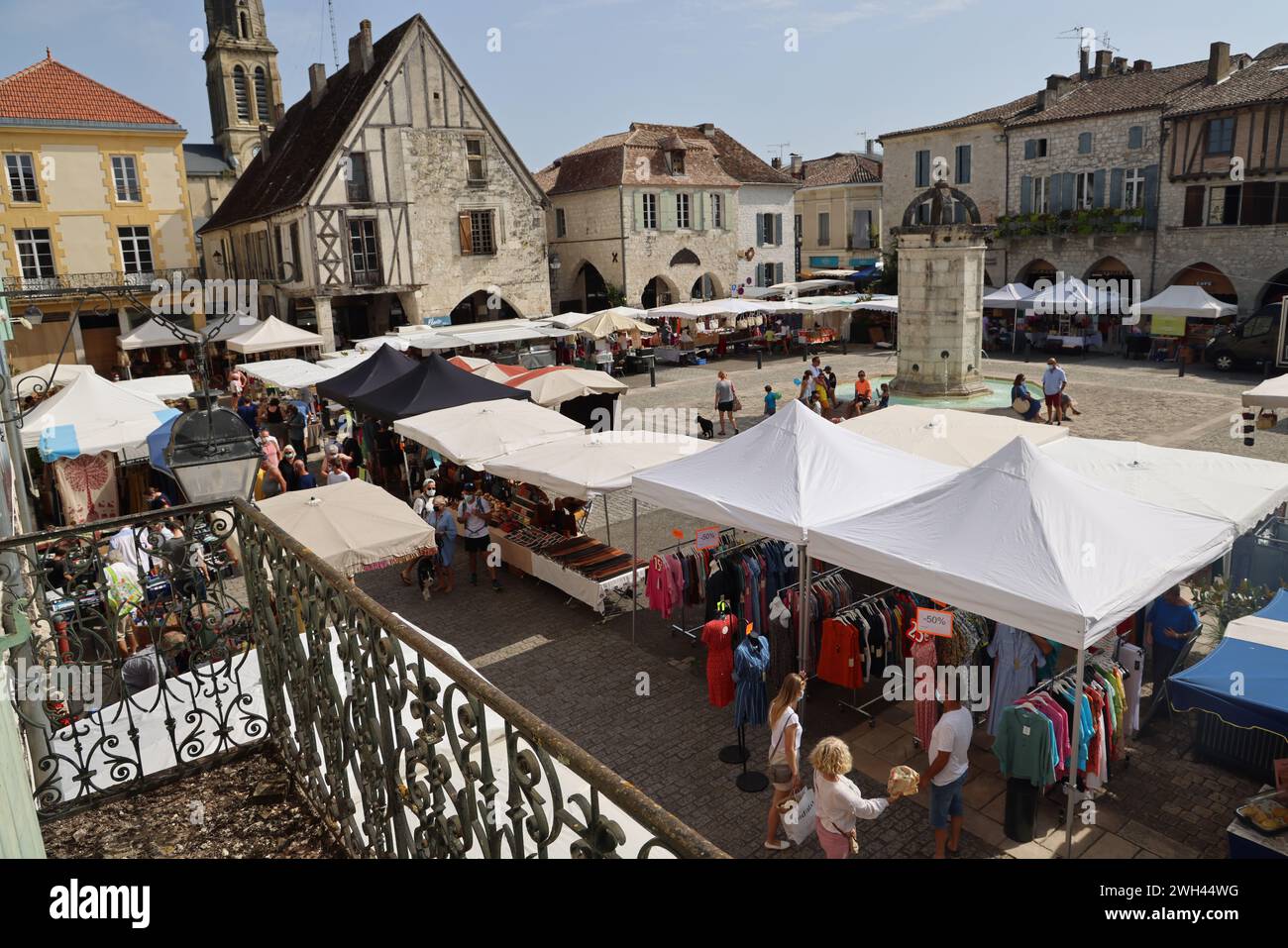 Eymet, the most English of French bastides. Market day on the central ...
