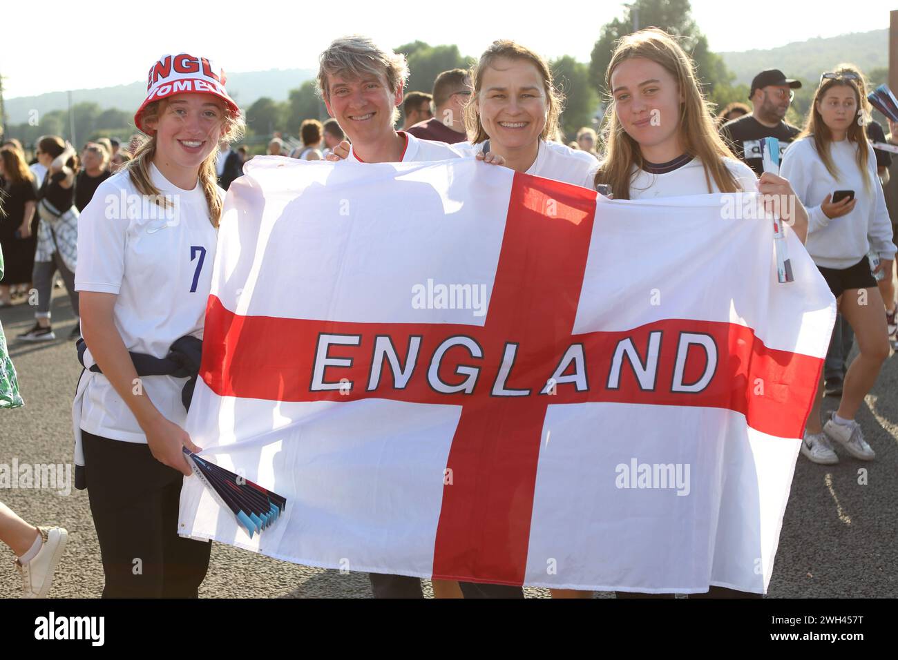 Female fans hold England flag England v Spain UEFA Womens Euro Brighton ...