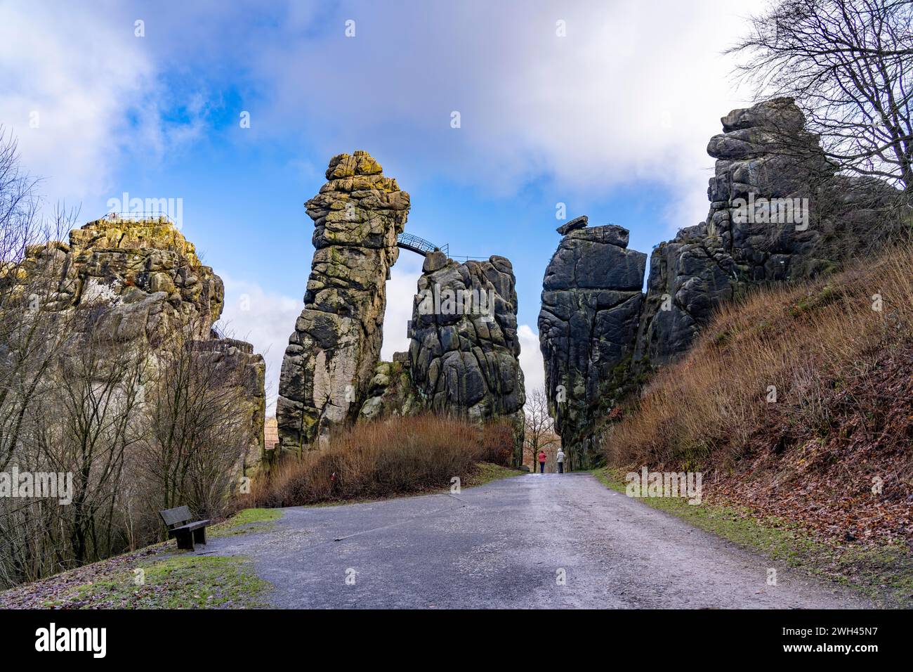 The Externsteine, a sandstone rock formation, in the Teutoburg Forest ...