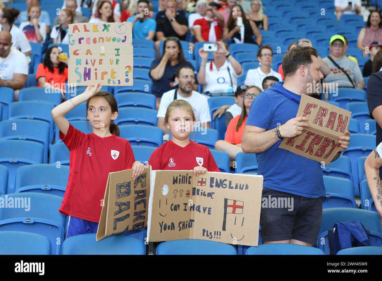 Fans with cardboard placards England v Spain UEFA Womens Euro Brighton ...