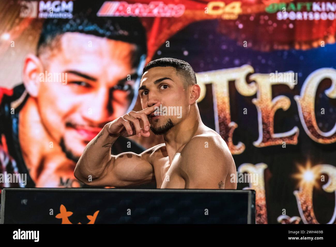 Las Vegas, Nevada, USA. 7th Feb, 2024. Teofimo Lopez poses after making ...