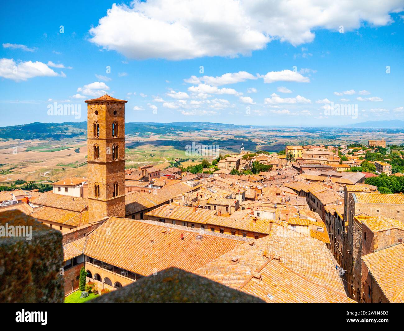 Tower of Cathedral of Santa Maria Assunta in medieval town of Volterra ...