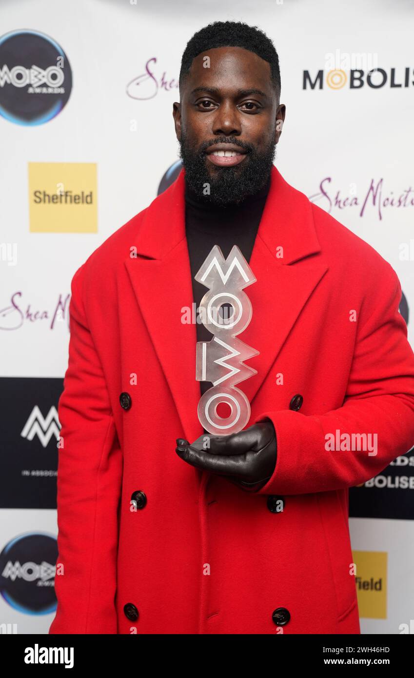 Ghetts with his Pioneer Award award at the Mobo Awards, at the Utilita ...