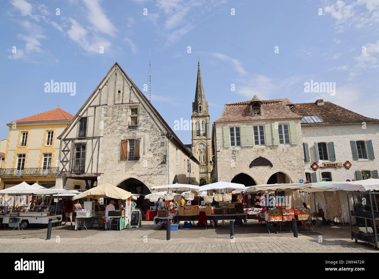 Eymet, the most English of French bastides. Market day on the central ...