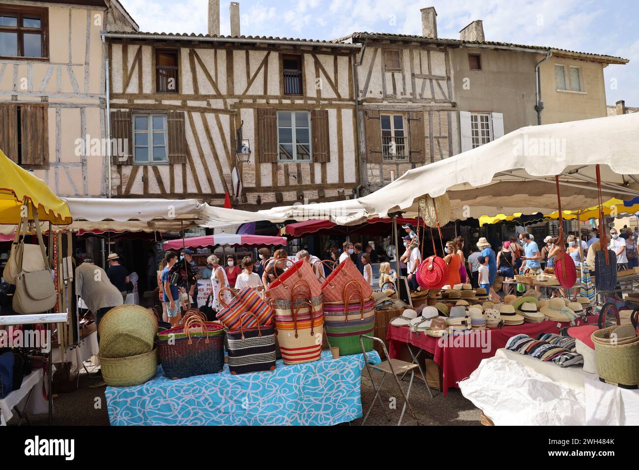 Eymet, the most English of French bastides. Market day on the central ...