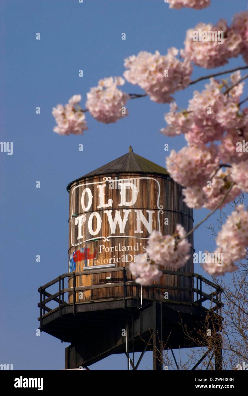 Old Town Water Tower with decorative cherry trees, Tom McCall ...